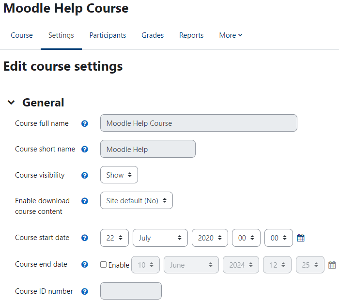 Course Settings - Moodle Help