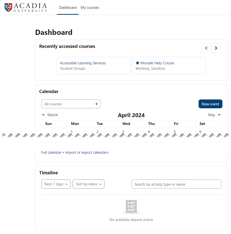 Dashboard And My Courses - Moodle Help